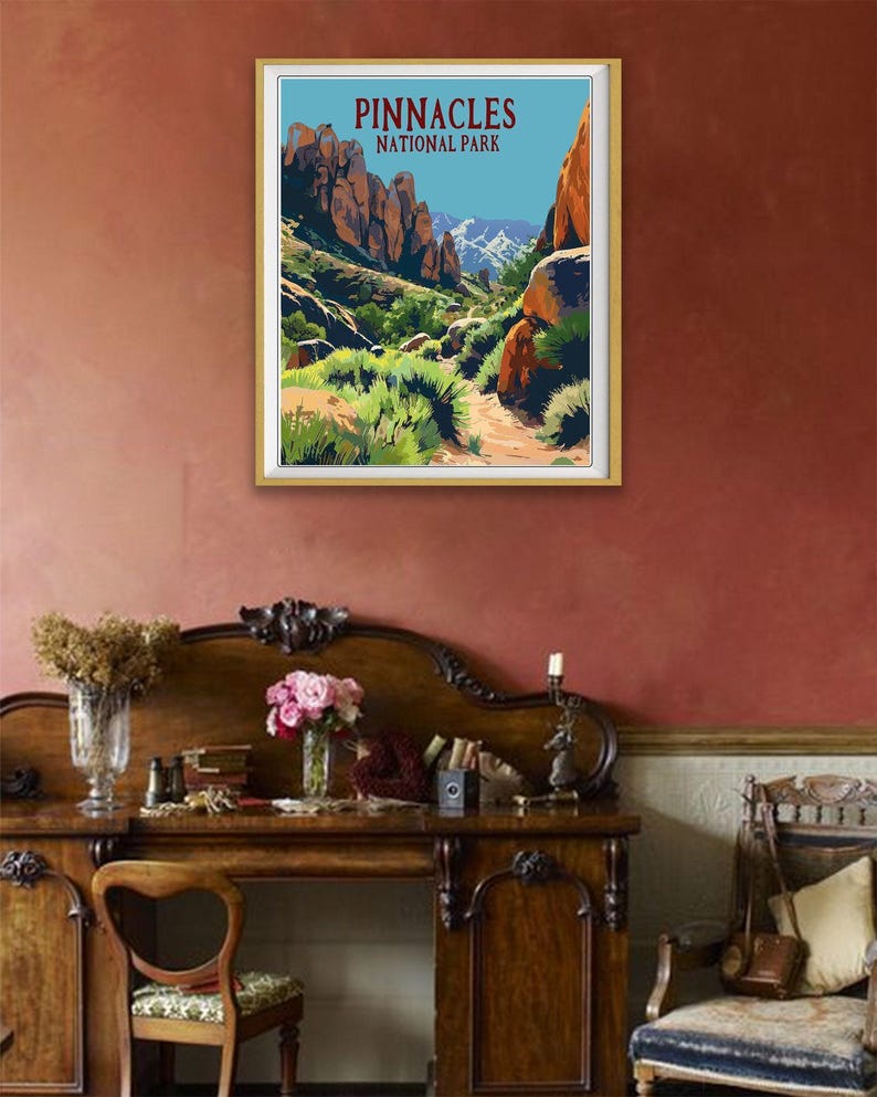 Pinnacles National Park Poster, California Decor, Pinnacles Vintage ...