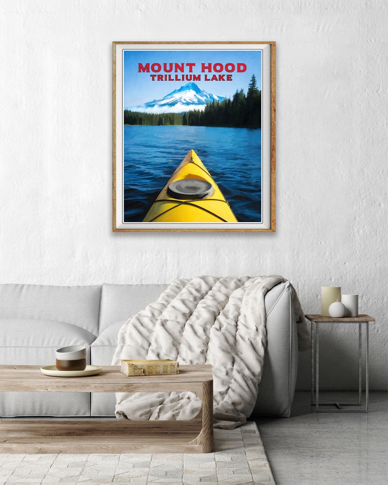 Mt Hood Poster, Kayak Print, Trillium Lake Print, Portland Oregon ...