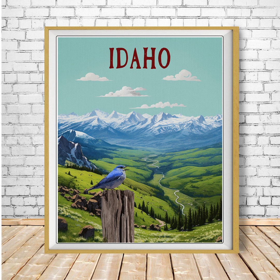 Idaho Poster, Mountain Bluebird Art, Sawtooth Mountains Print, State ...