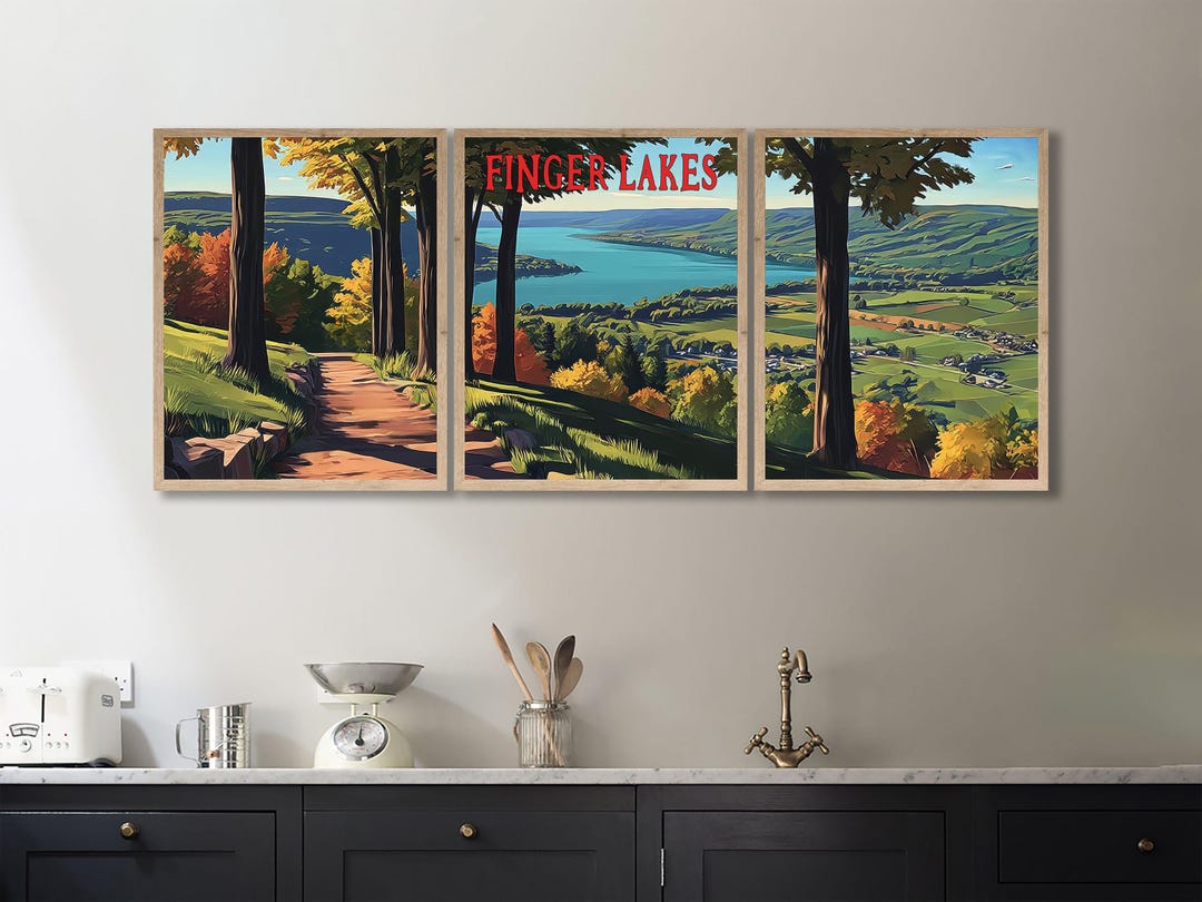 Finger Lakes Travel Poster, Scenic New York State Landscape Print ...