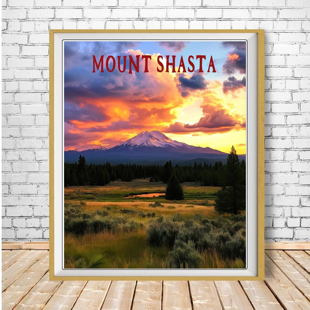 Mt Shasta Poster, California Print, Mount Shasta Print, Northern ...