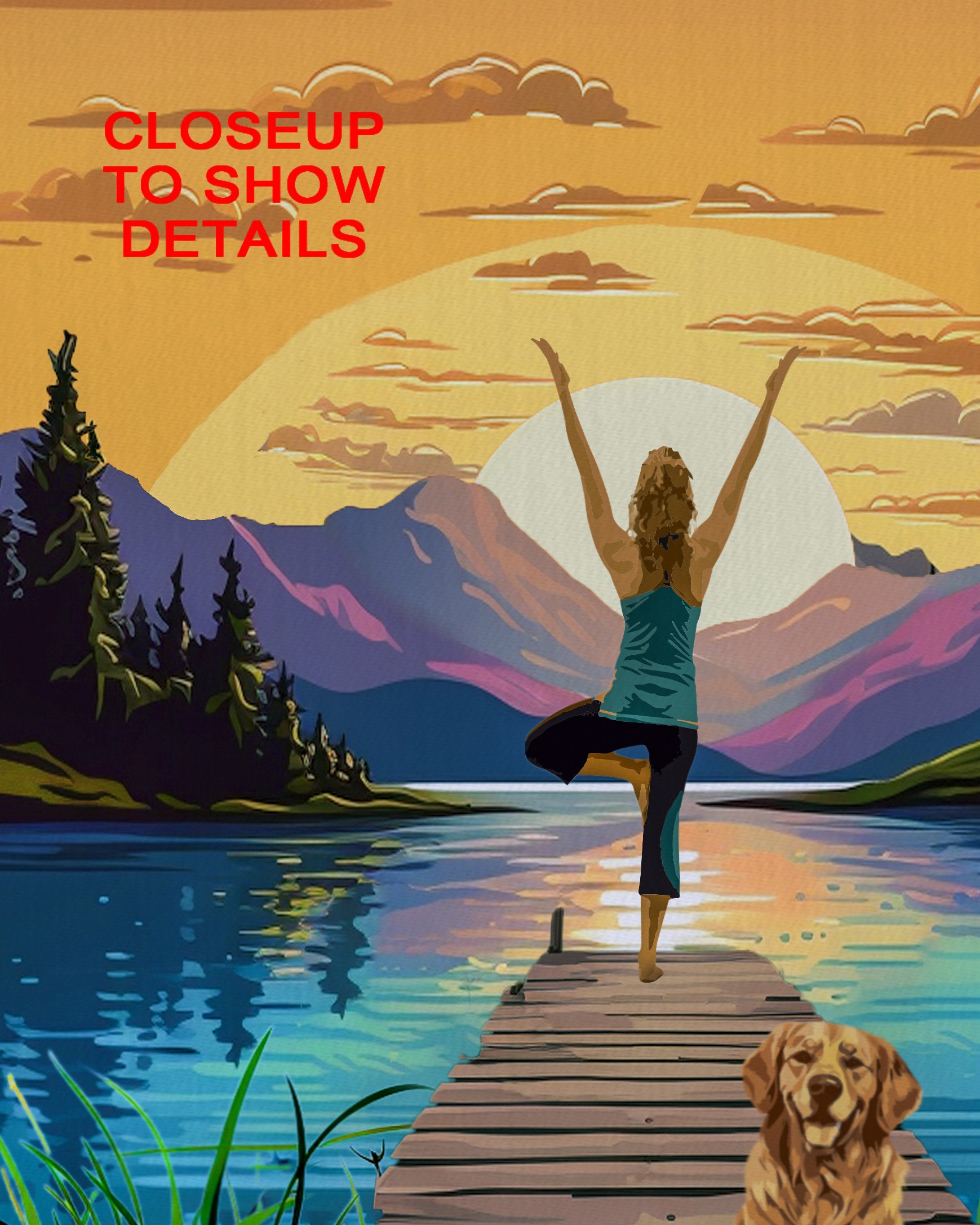 Yoga Poster, Tree Pose, Unique Yoga Print, Yoga Outdoors, Golden ...