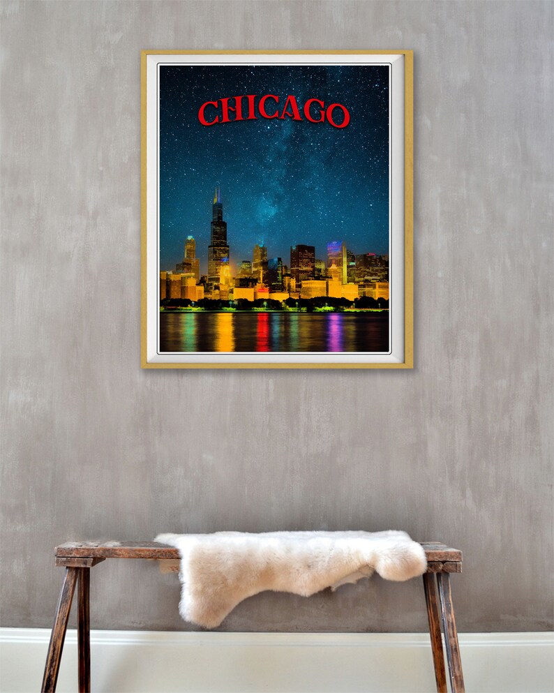 Chicago Poster Chicago Skyline Print Chicago Cityscape - Etsy