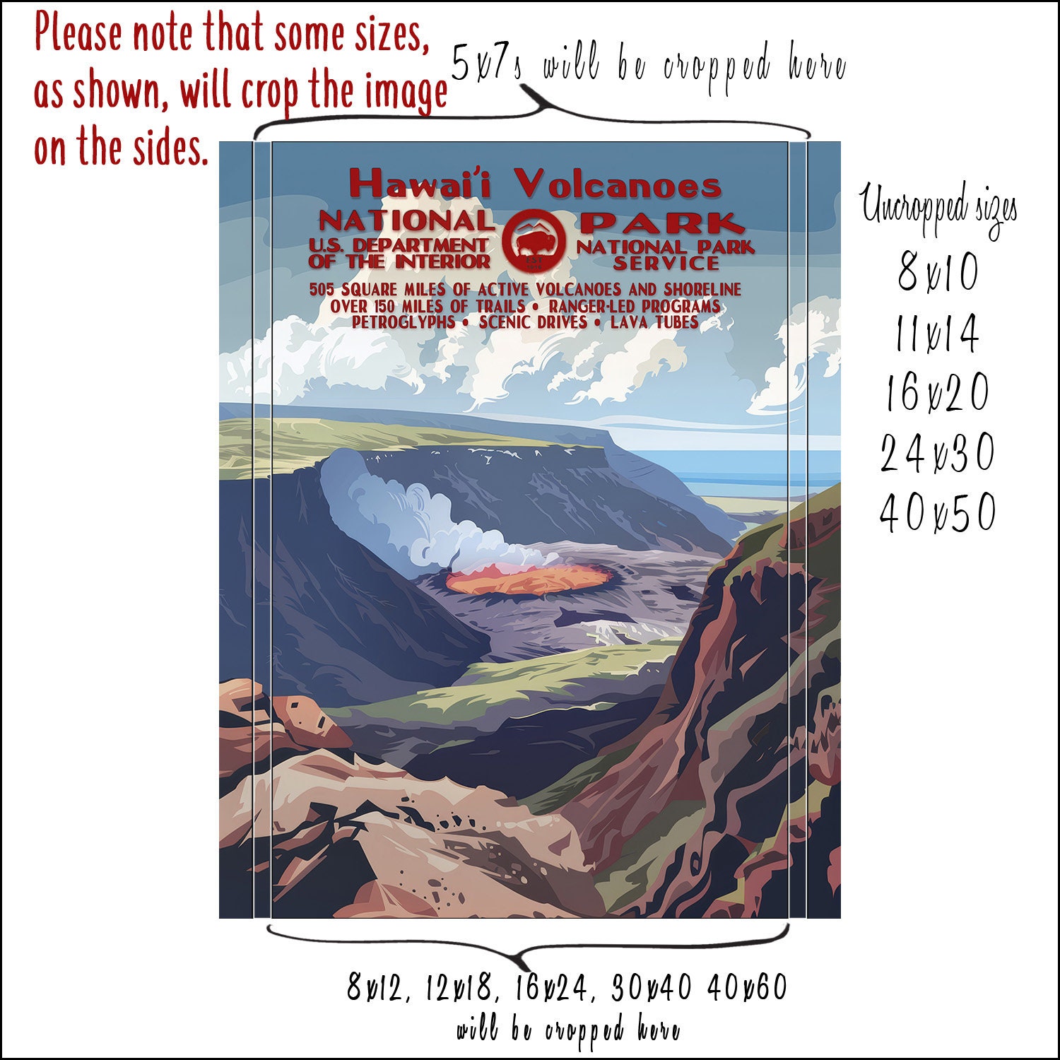 Hawai'i Volcanoes Poster, Hawaii Print, National Park Poster, National ...