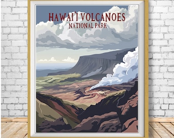 Hawai'i Volcanoes Poster, Hawaii Print, National Park Poster, National Park Print, Volcano ...