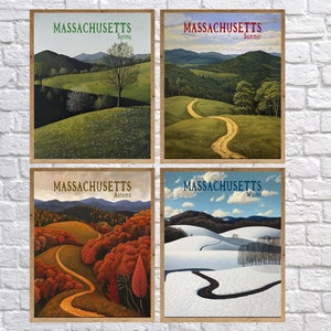 Massachusetts Poster, Discounted Set, Berkshires Prints, Four Seasons ...