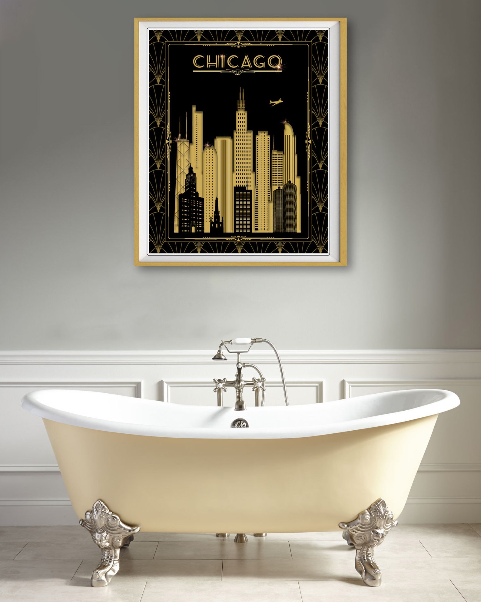 Chicago Skyline Print Art Deco Poster Chicago Cityscape - Etsy