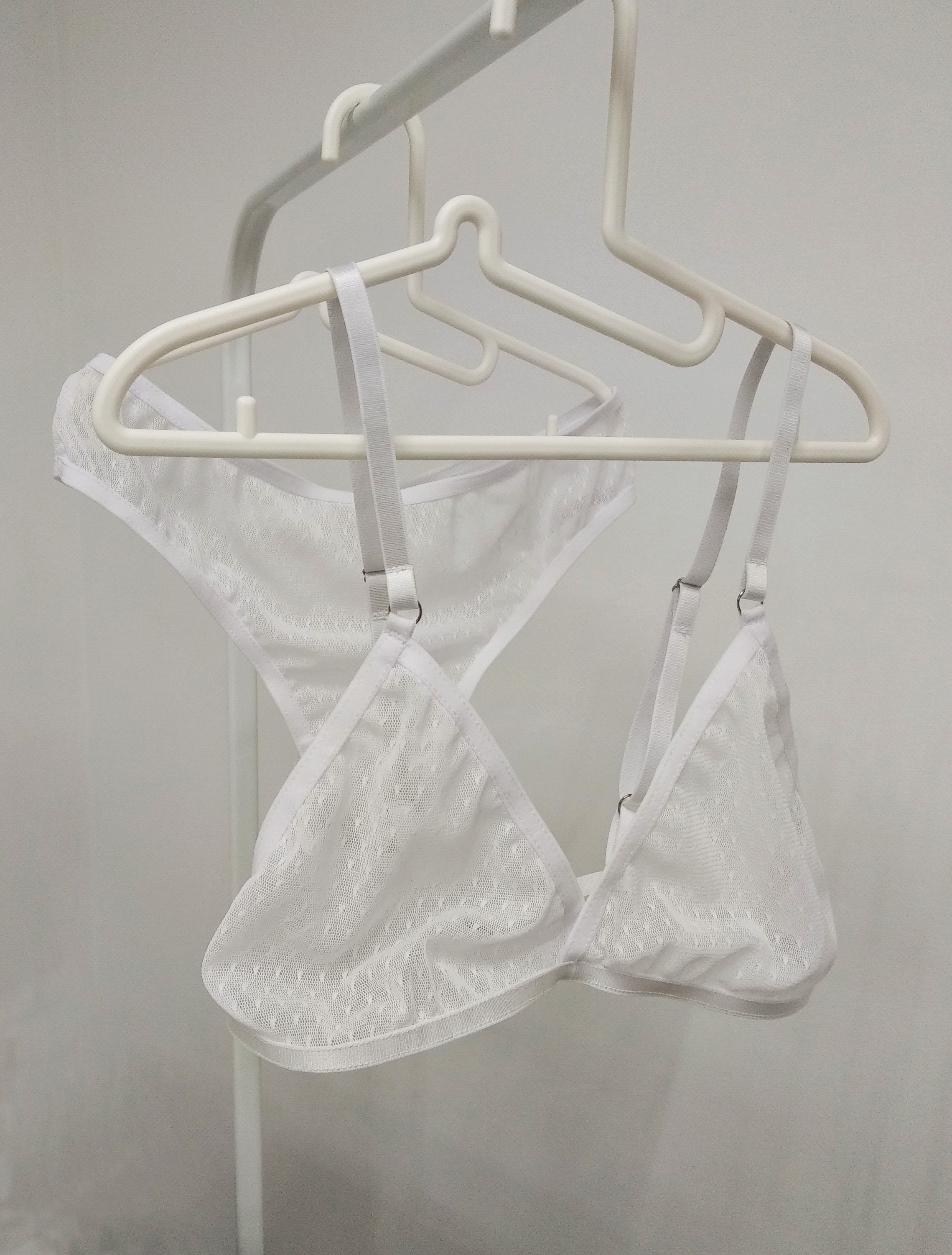 Mesh Bralette Set White , Lingerie Set, Mesh Underwear, Sheer Mesh ...