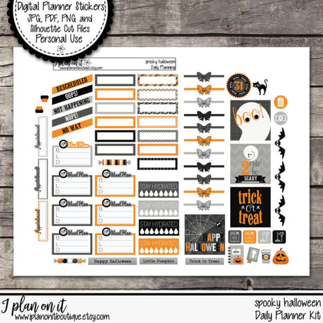 Spooky Halloween Printable Planner Stickers, Daily Planner Kit ...