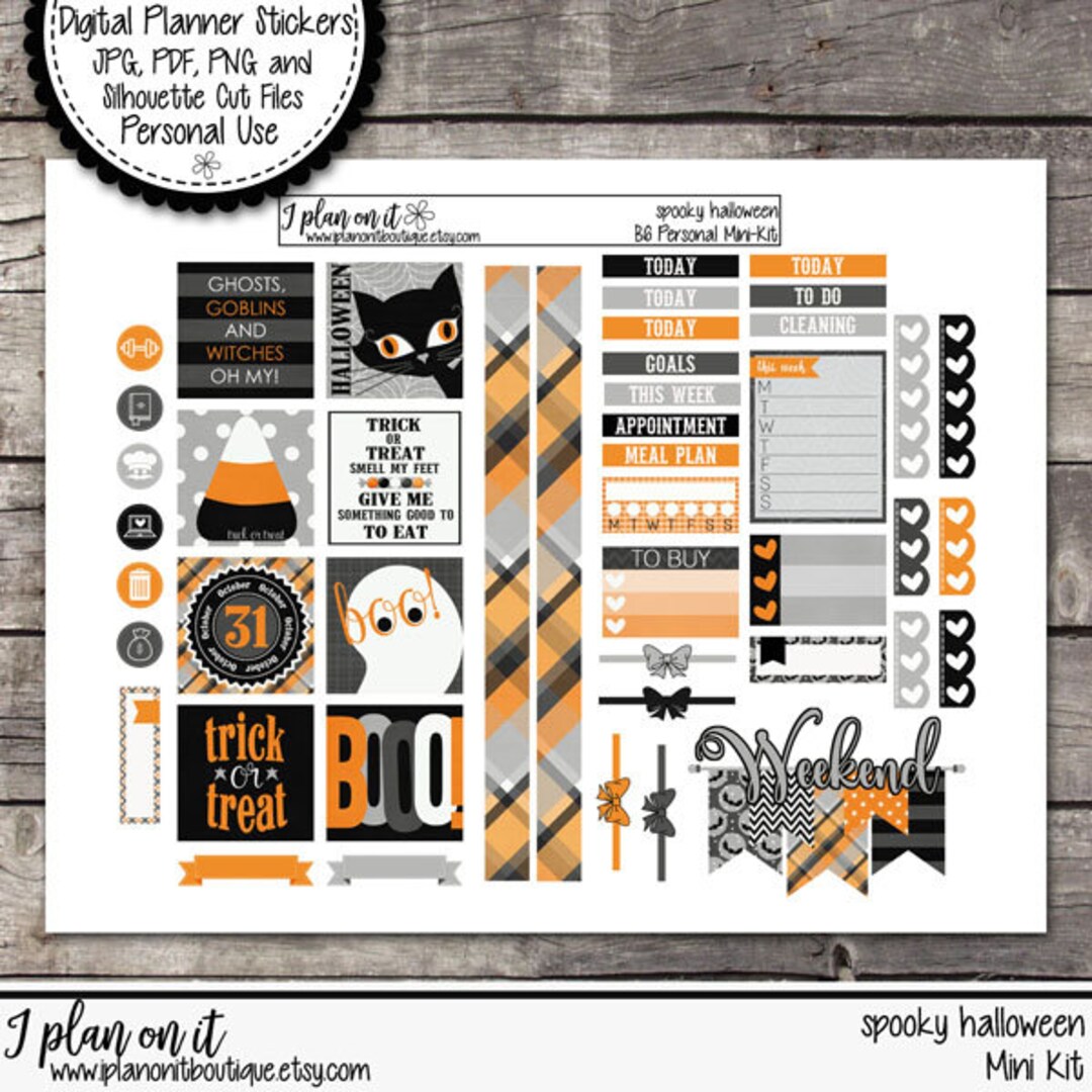Spooky Halloween Printable Planner Stickers, Mini Kit, Travelers ...