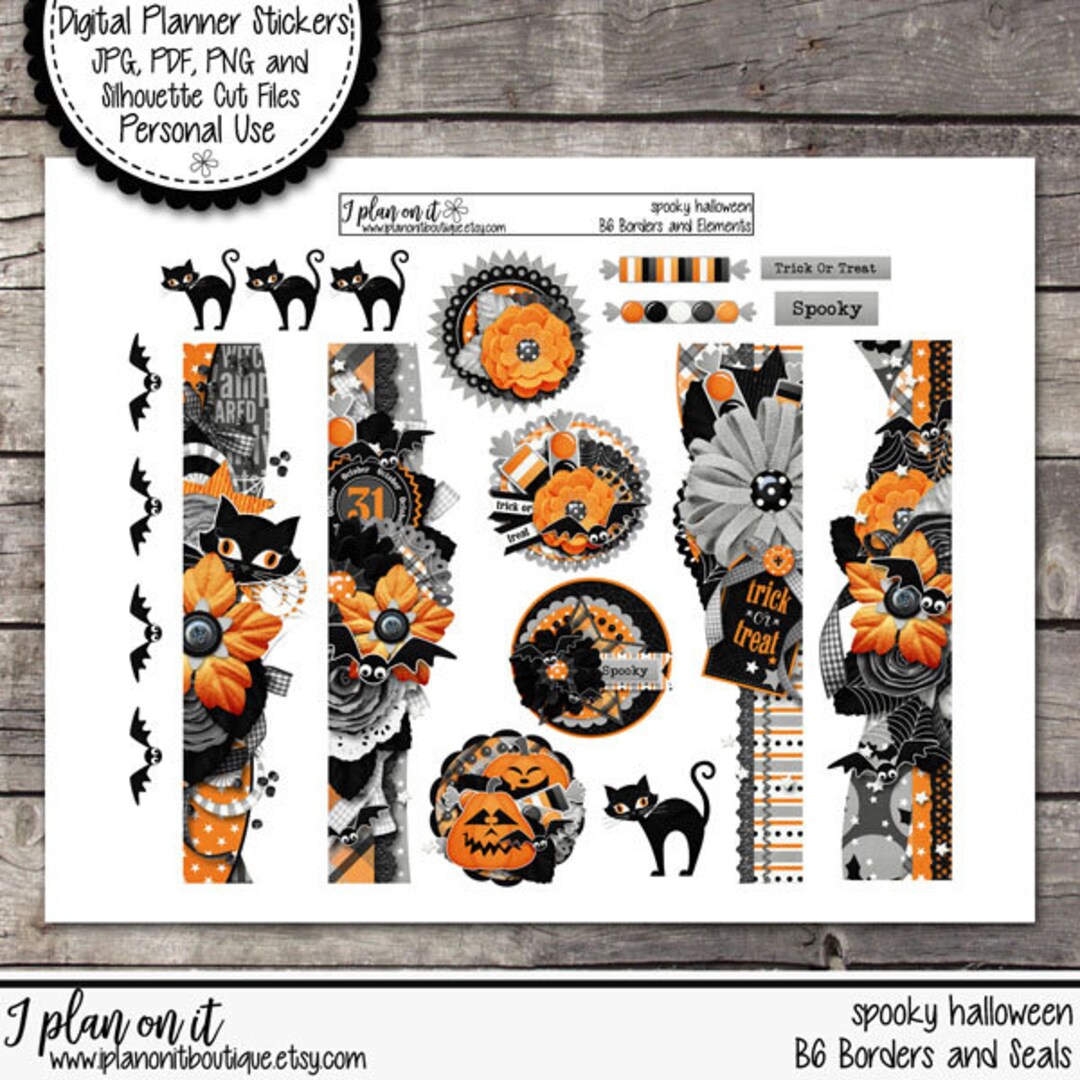 Spooky Halloween Printable Planner Stickers, B6 Borders and Seals ...
