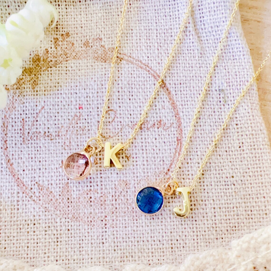 Custom Letter Birthstone Necklace Birthday Gift, Personalized ...