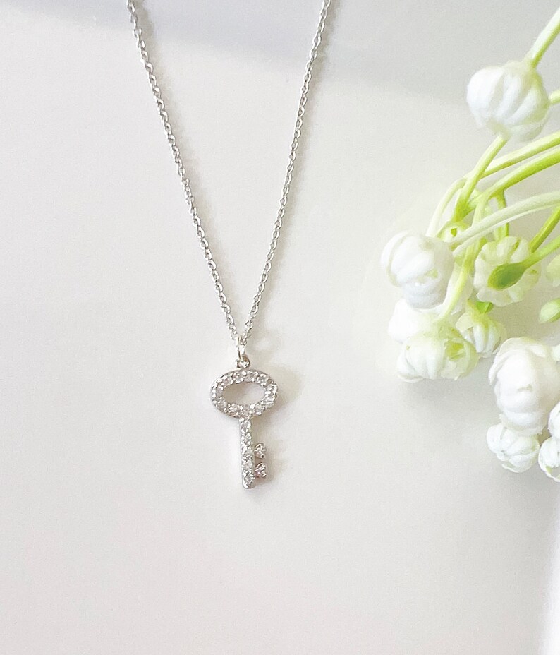Sterling Silver Key Necklace, Heart Key Necklace, Key Charm Necklace ...