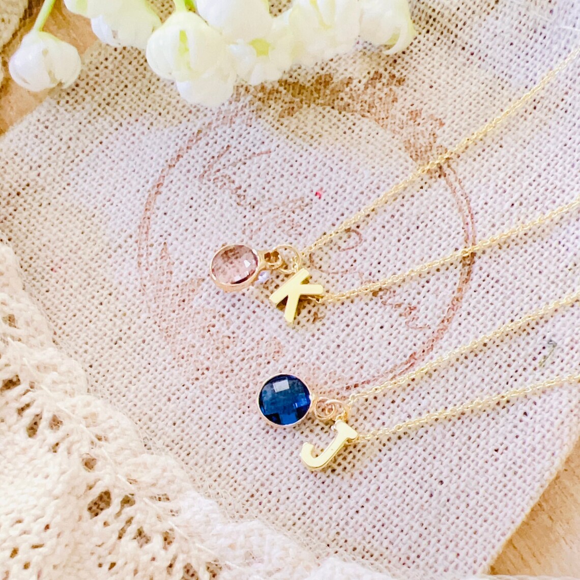 Custom Letter Birthstone Necklace Birthday Gift, Personalized ...