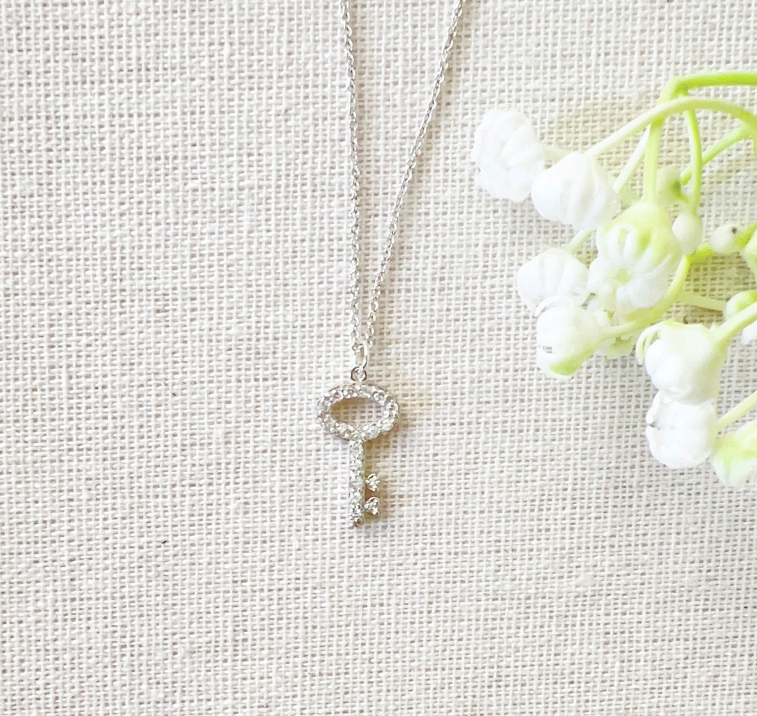 Sterling Silver Key Necklace, Heart Key Necklace, Key Charm Necklace ...