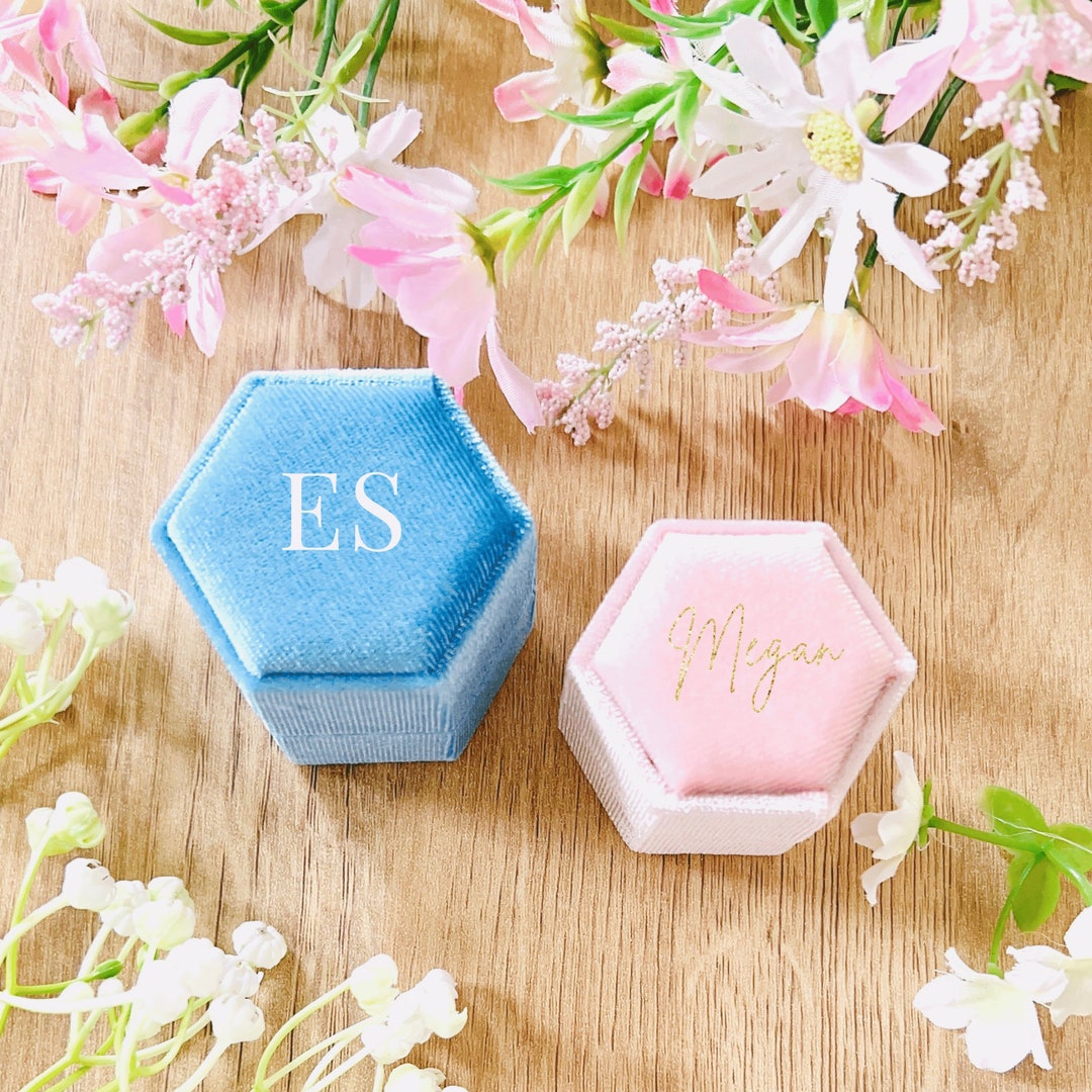 Custom Velvet Wedding Ring Box, Personalized 2 Slots Ring Box, Bearer ...