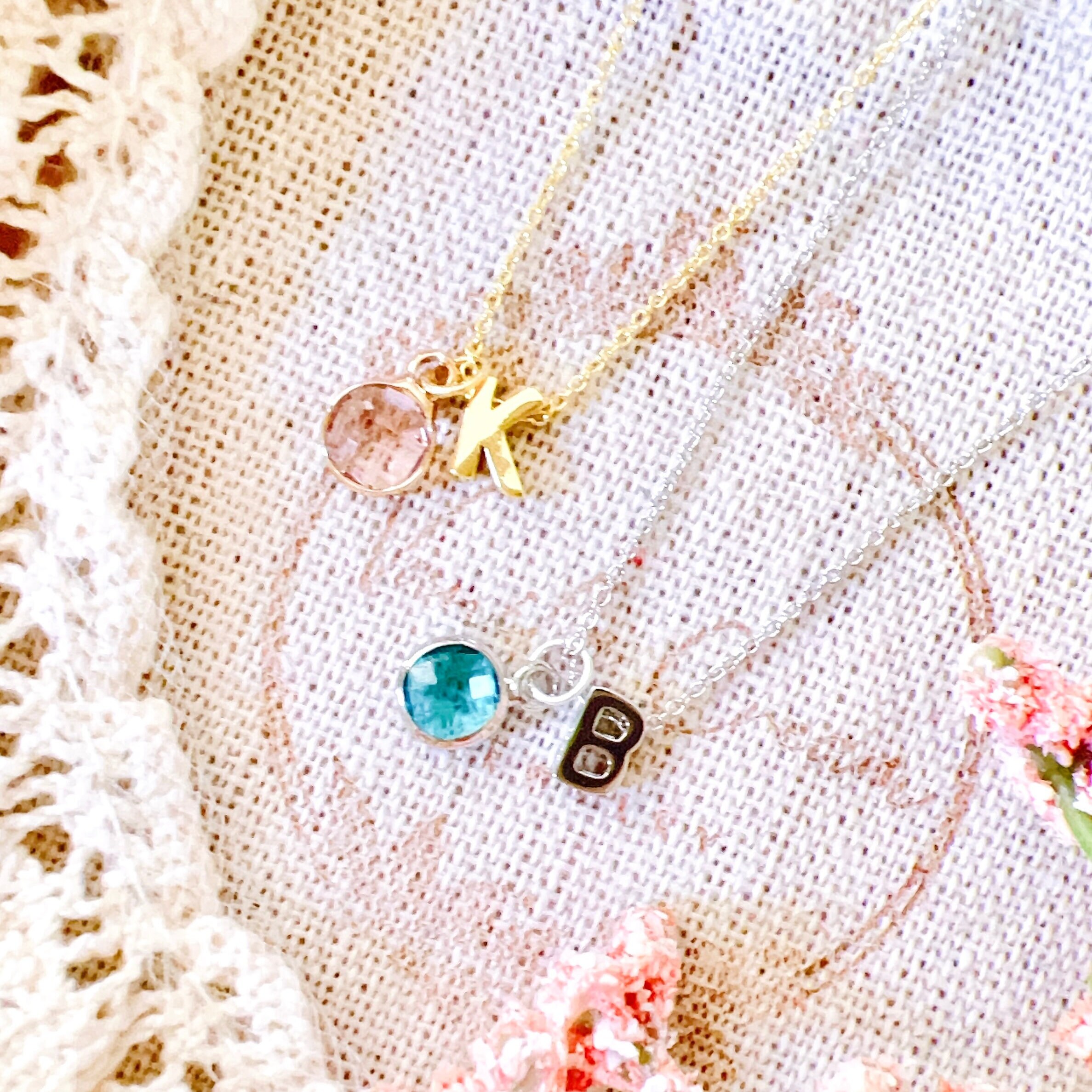 Custom Letter Birthstone Necklace Birthday Gift, Personalized ...