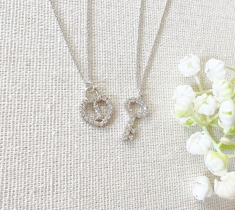 Sterling Silver Key Necklace, Heart Key Necklace, Key Charm Necklace ...