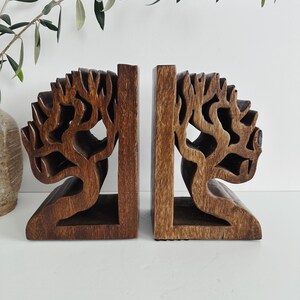 Pair of Vintage Carved Wood Bonsai Tree Bookends/tree of Life Bookends ...
