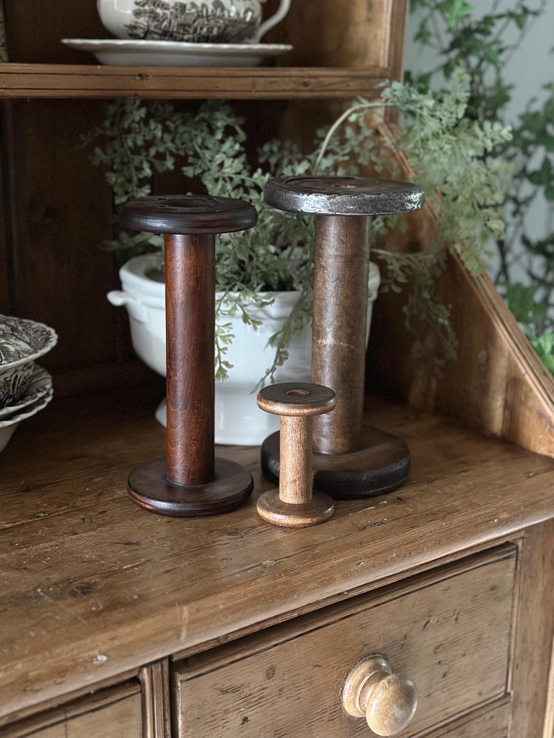 Set of 3 Antique Industrial Wooden Spool Candlesticks/textile Mill ...
