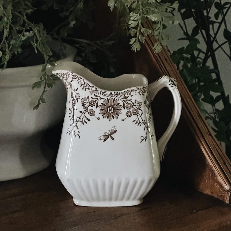Brown Transferware Pitcher - Etsy