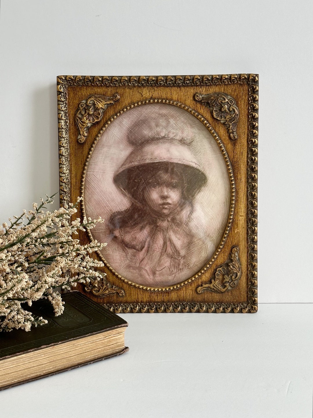 Vintage Framed Etching Print of Little Girls by Vel Miller/girl With ...