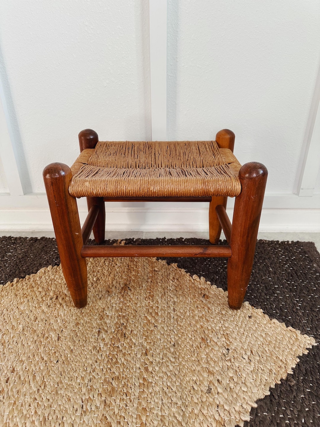 Vintage Wood and Woven Seat Stool/ottoman/farmhouse/cottagecore/modern ...