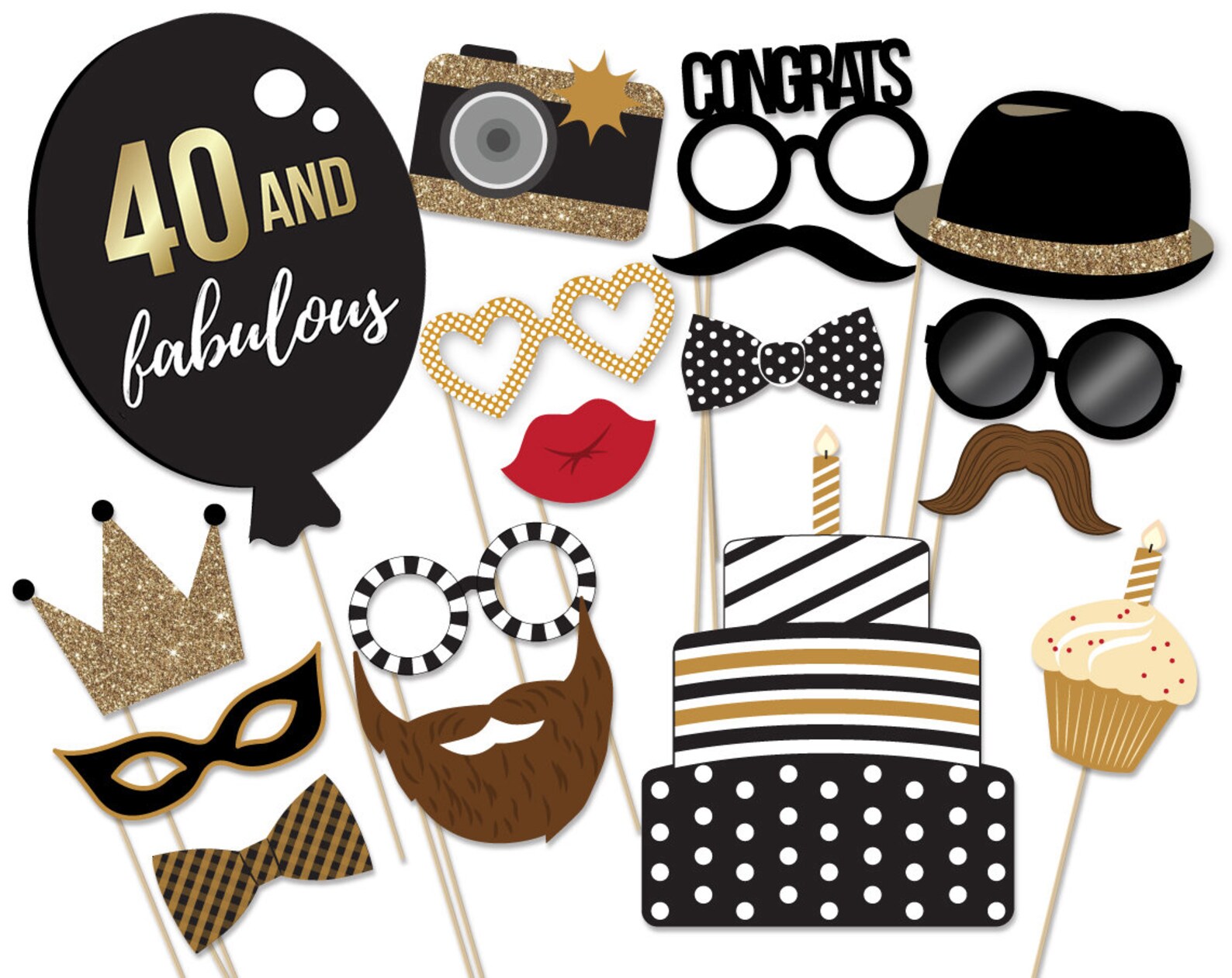 40th Birthday Photo Booth Props. Printable Black and Gold Photo Props ...