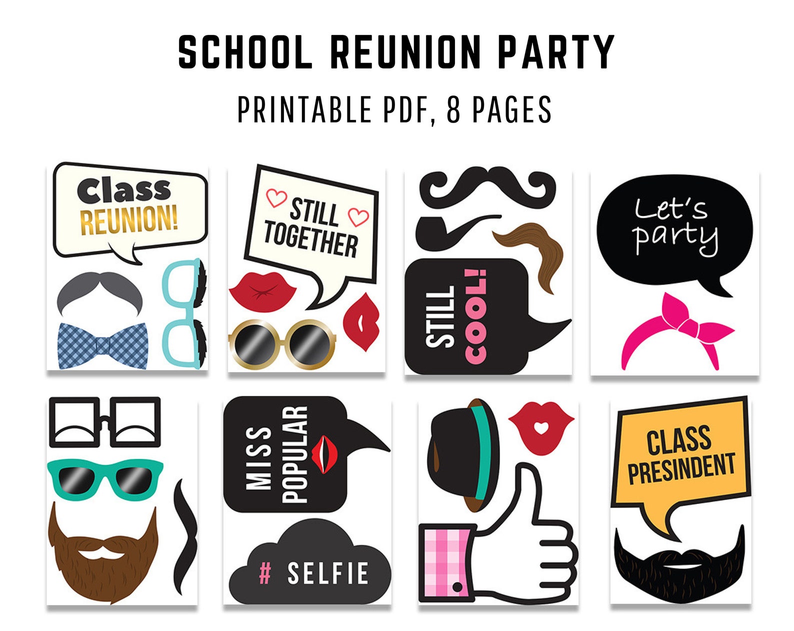 Class Reunion Photo Booth Props: Printable Party Decorations (PDF) - Etsy