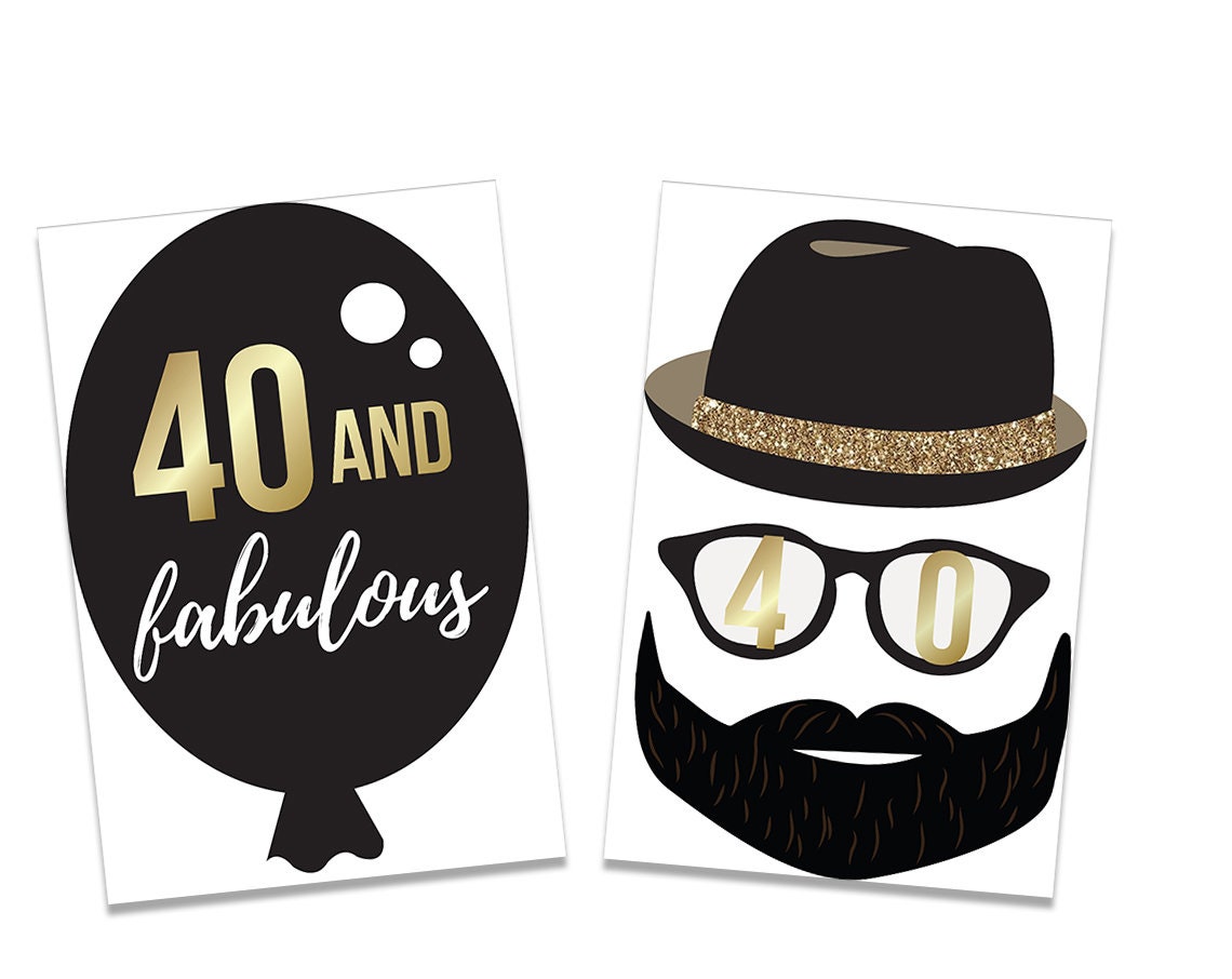 40th Birthday Photo Booth Props. Printable Black and Gold Photo Props ...