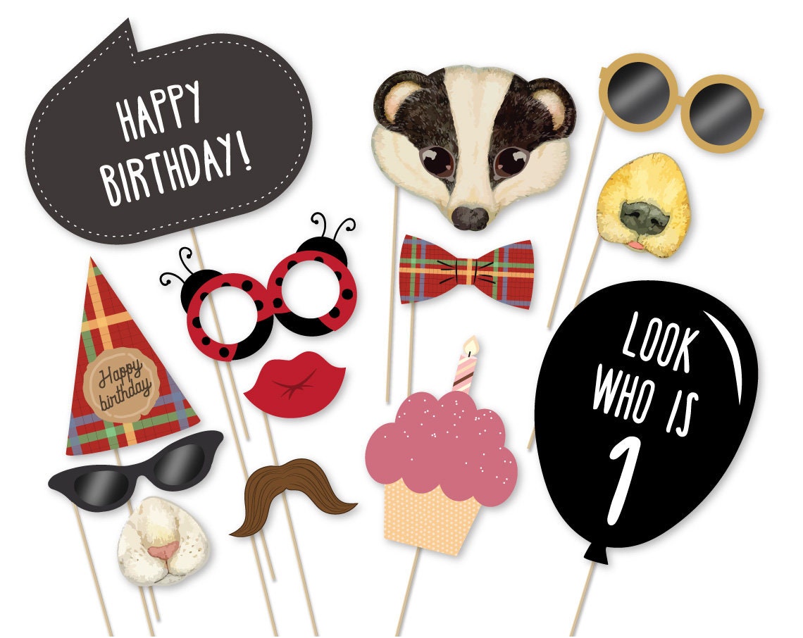 Birthday Photo Booth Props Printable Party Props Forest Animal Themed ...