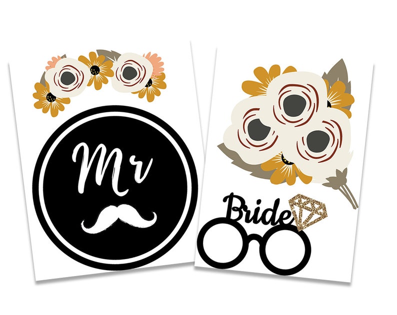 Wedding Photo Booth Props Printable Glitter Wedding Party - Etsy