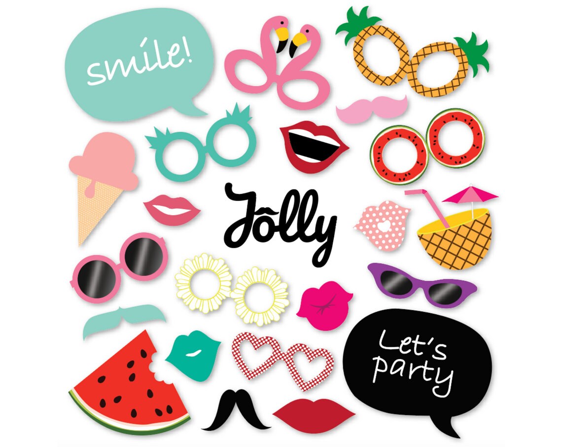 Summer Party Photo Booth Props: Tropical Flamingo, Beach Theme (PDF) - Etsy