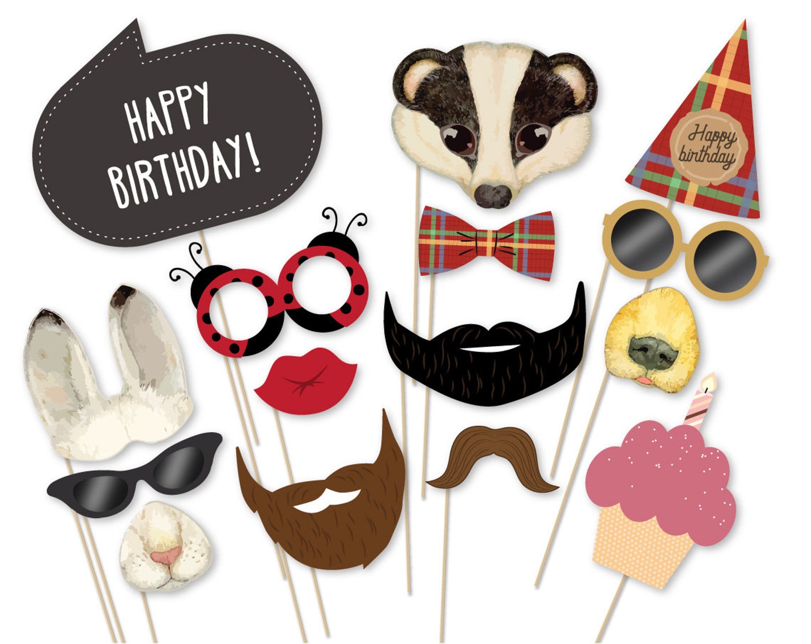 Birthday Photo Booth Props Printable Party Props Forest Animal Themed ...
