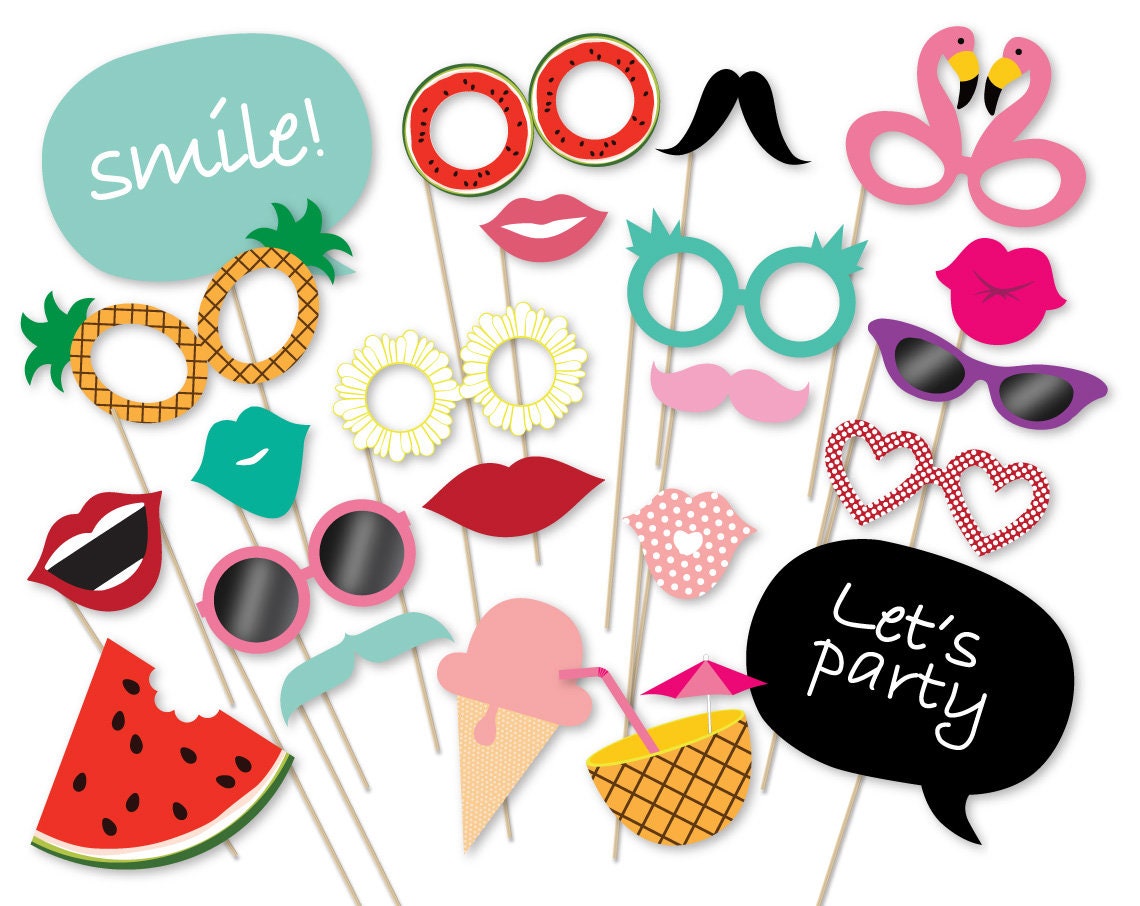 Summer Party Photo Booth Props: Tropical Flamingo, Beach Theme (PDF) - Etsy
