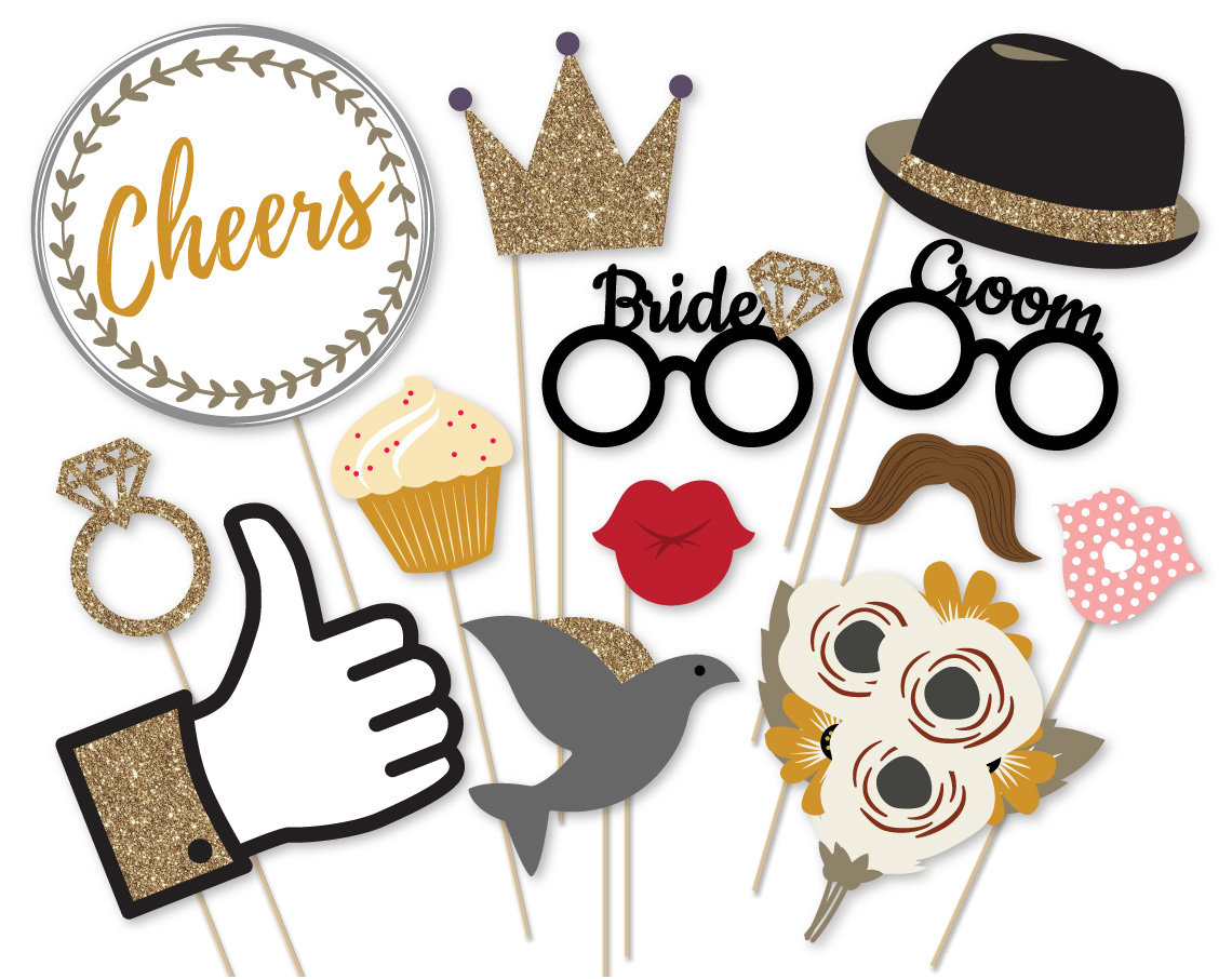 Wedding Photo Booth Props Printable Glitter Wedding Party - Etsy