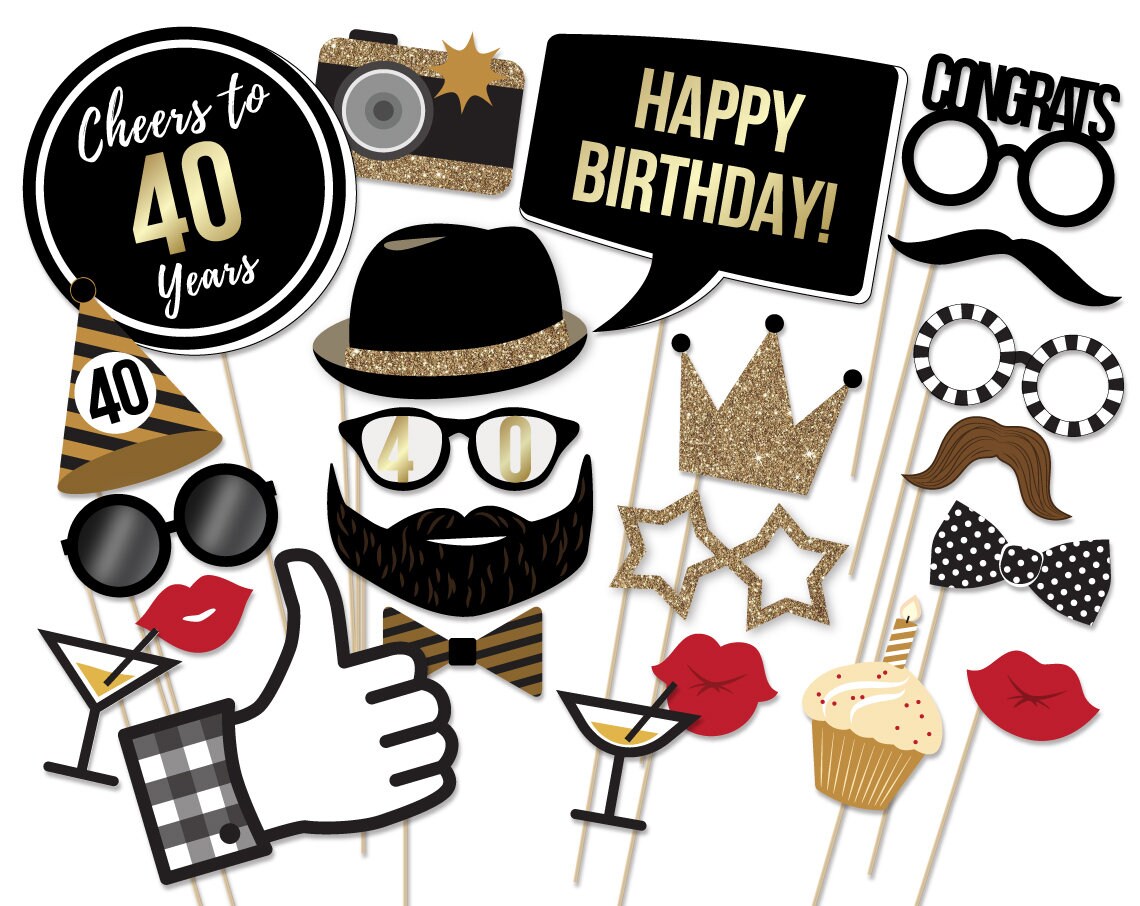 40th Birthday Photo Booth Props: Gold Party Decorations (PDF) - Etsy