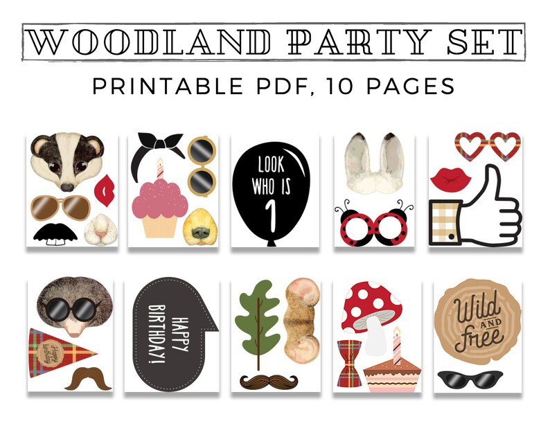 Birthday Photo Booth Props Printable Party Props Forest Animal Themed ...