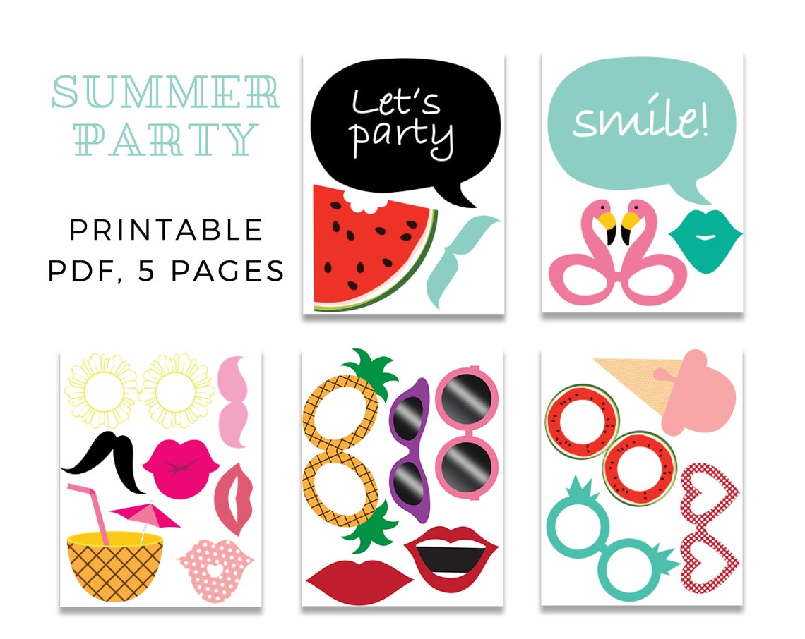 Summer Party Photo Booth Props: Tropical Flamingo, Beach Theme (PDF) - Etsy