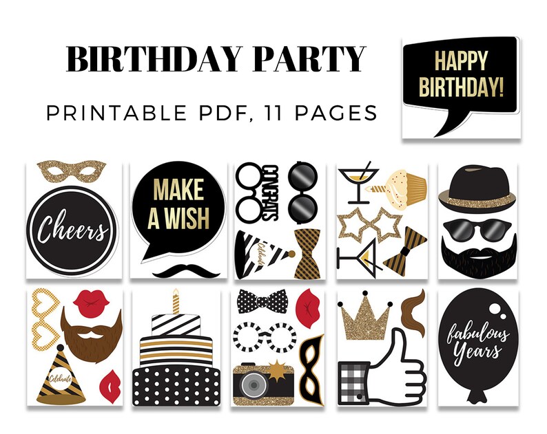 Birthday Photo Booth Props Printable PDF. Birthday Party Decorations ...
