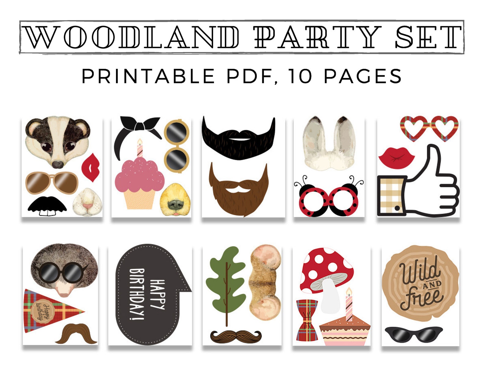 Camping Photo Booth Props, Printable PDF. Animal Theme Birthday Party ...
