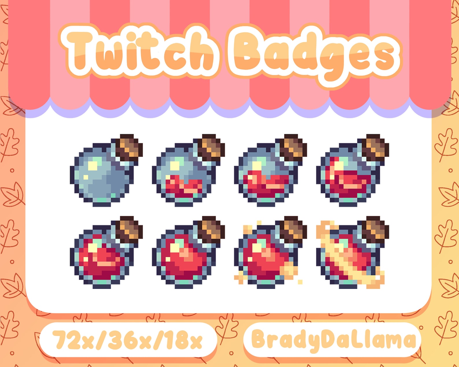 8 Red Pixel Potion Twitch Badges / Instant Download, RPG Potion Badge ...