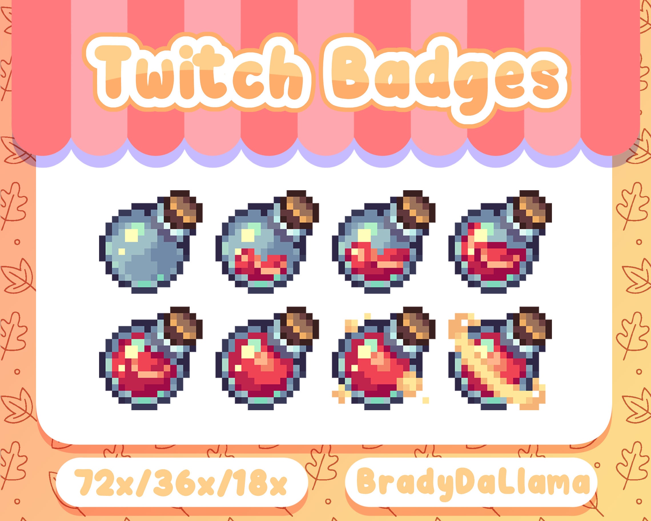 8 Red Pixel Potion Twitch Badges / Instant Download, RPG Potion Badge ...