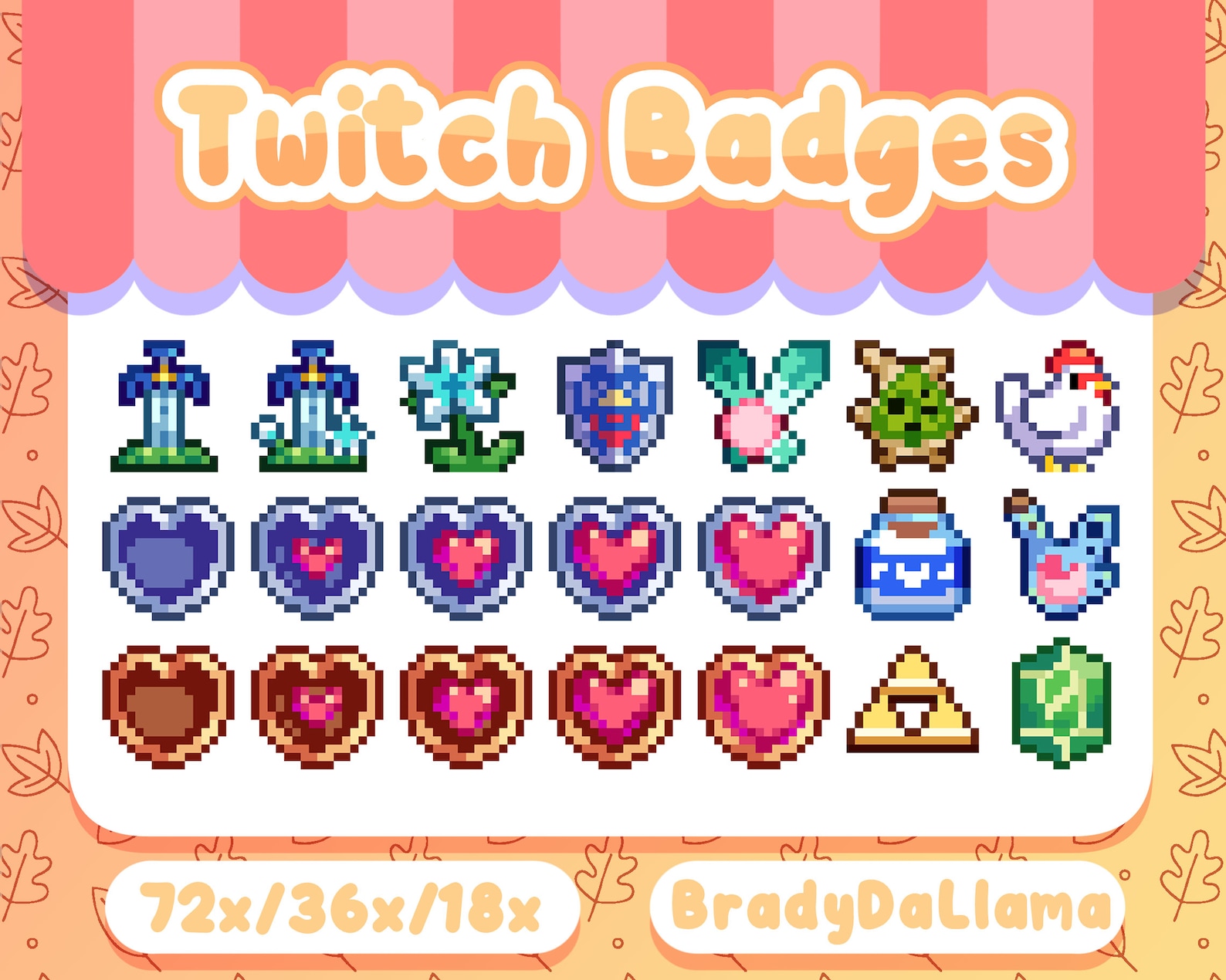 21 Zelda Item Pixel Twitch Badges / Instant Download, Cute Legend of ...