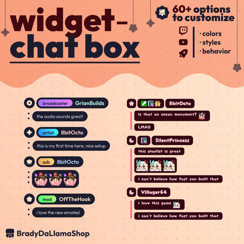 Chat Box Twitch Widget | Instant Install | Customizable Cute Twitch ...