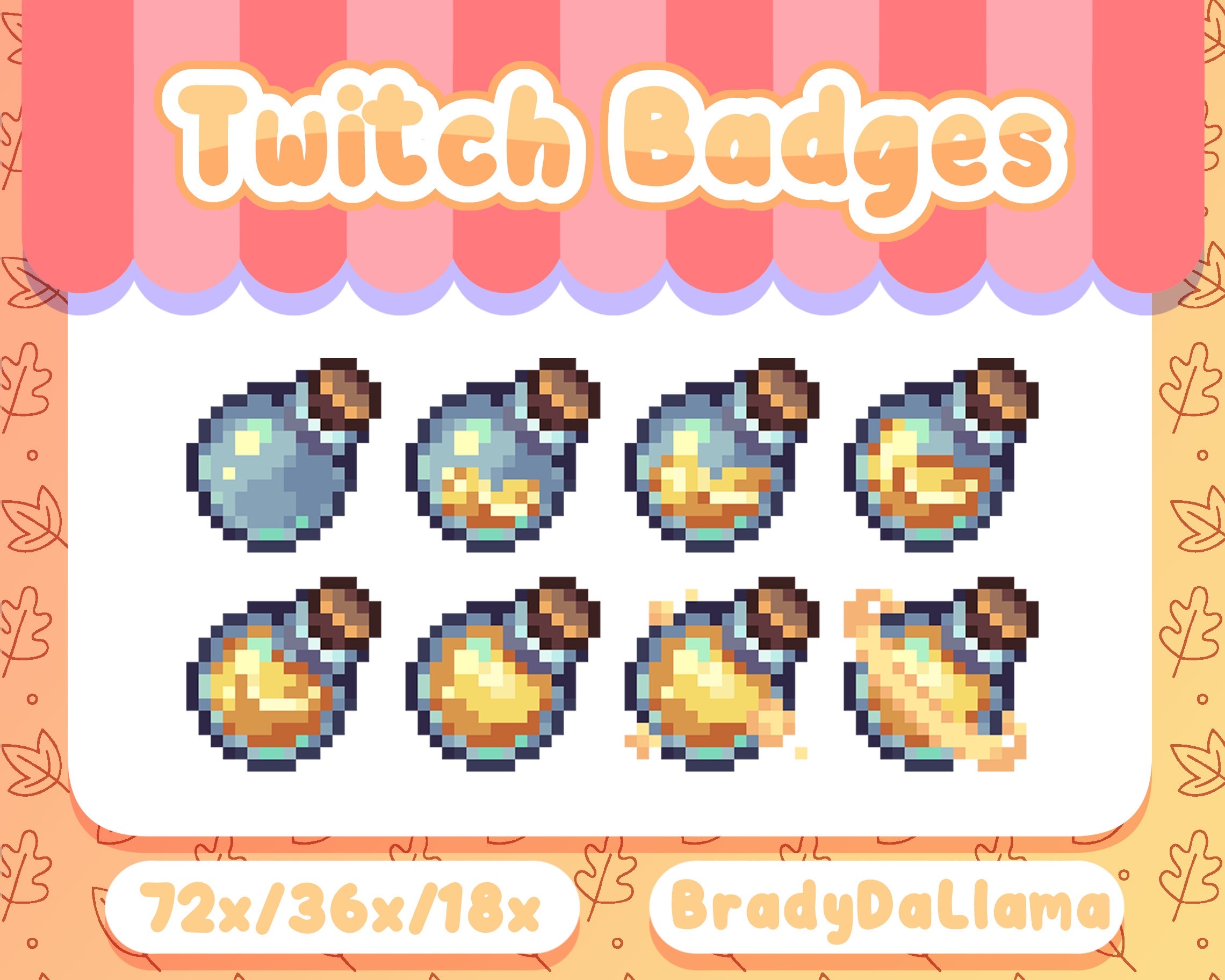 8 Yellow Pixel Potion Twitch Badges / Instant Download, RPG Potion ...
