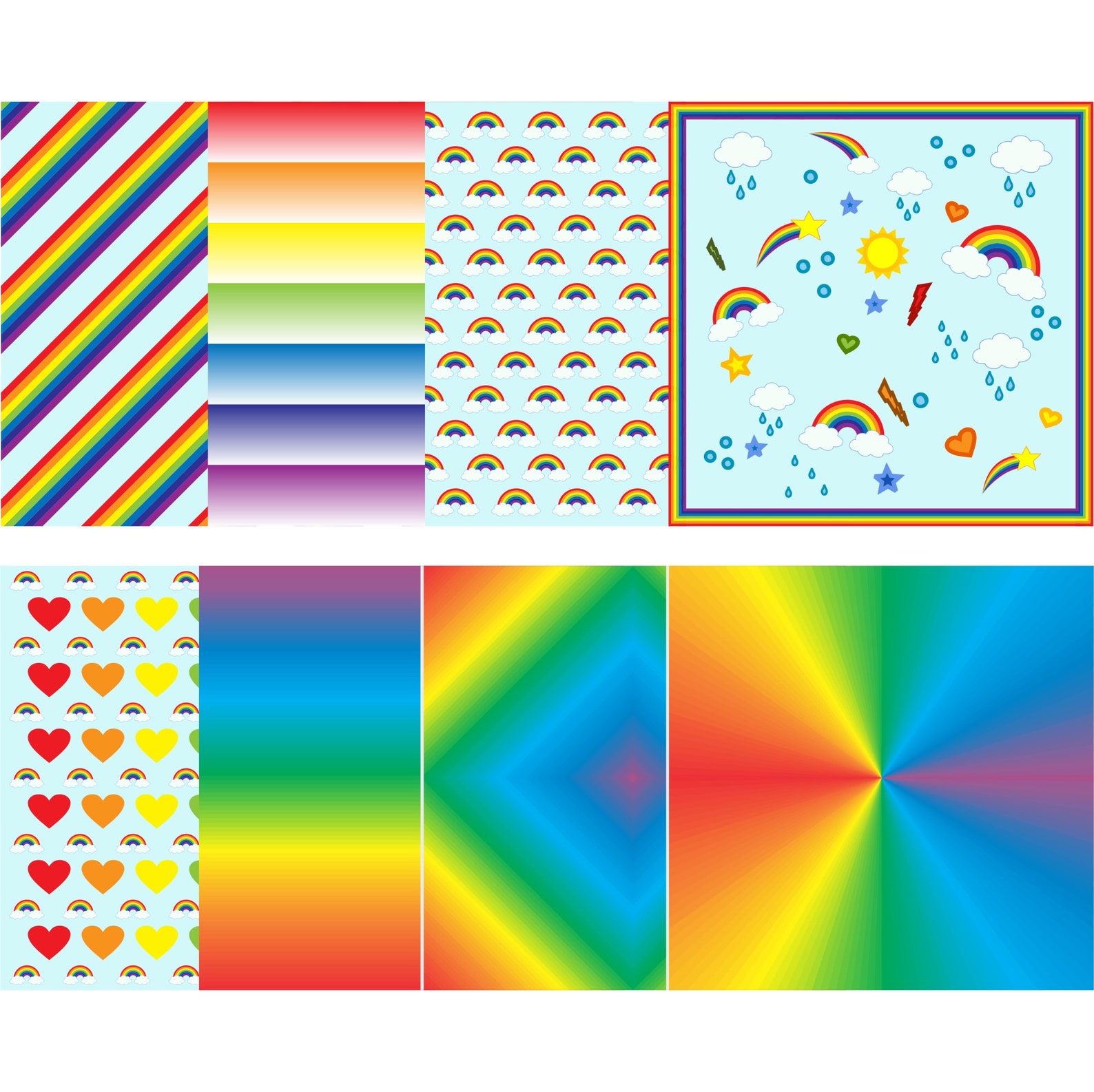 8 Rainbow Digital Paper Pack, Rainbow Digital Paper, Nature Colorful ...