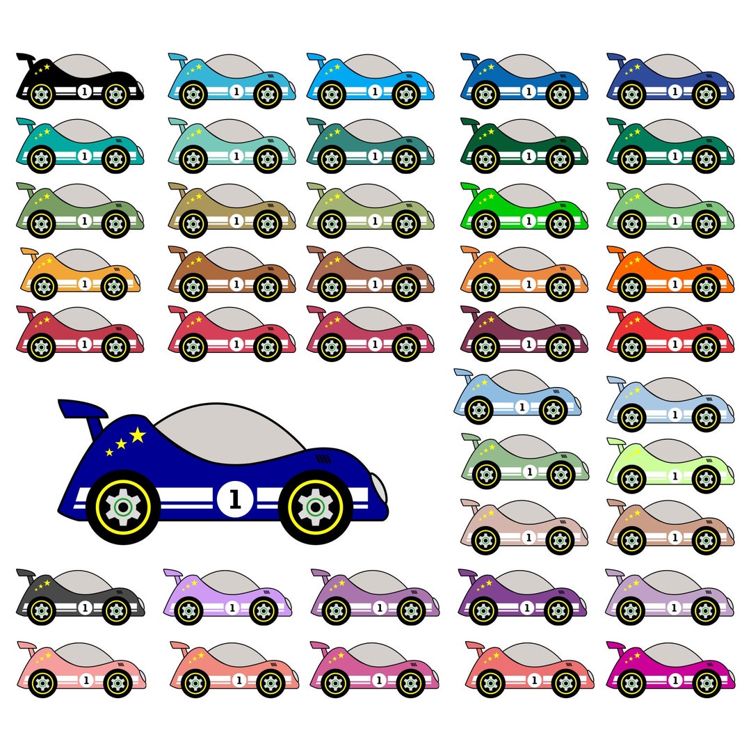 100 Colors Racing Cars Clipart / Printable / Colorful / Scrapbook ...