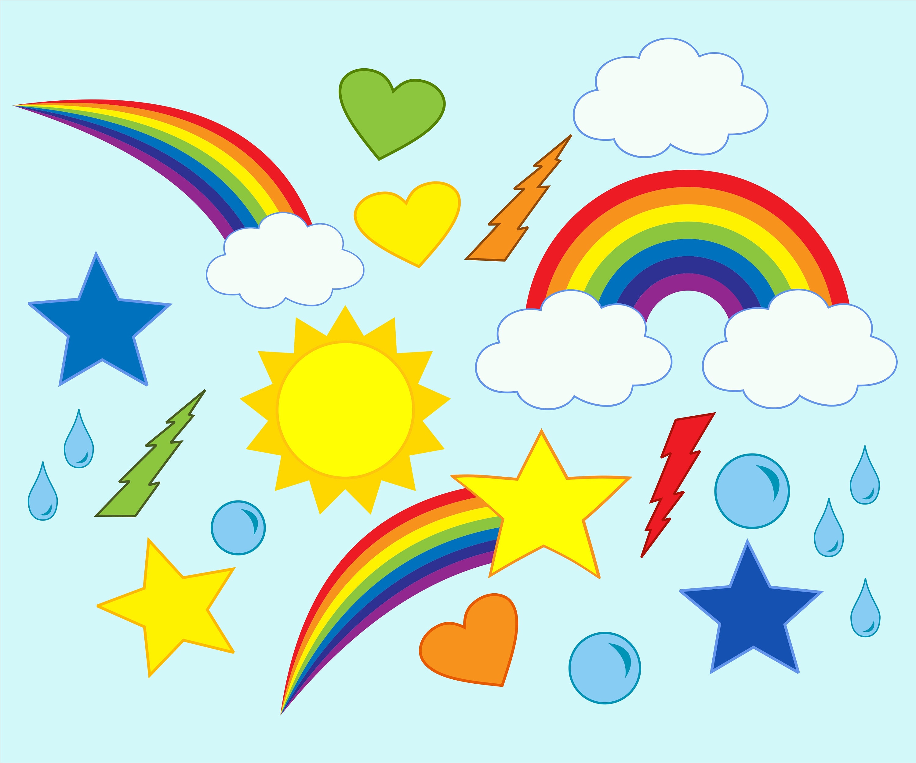 Rainbow Clip Art, Digital Rainbow Clipart, Cloud Clip Art, Heart ...