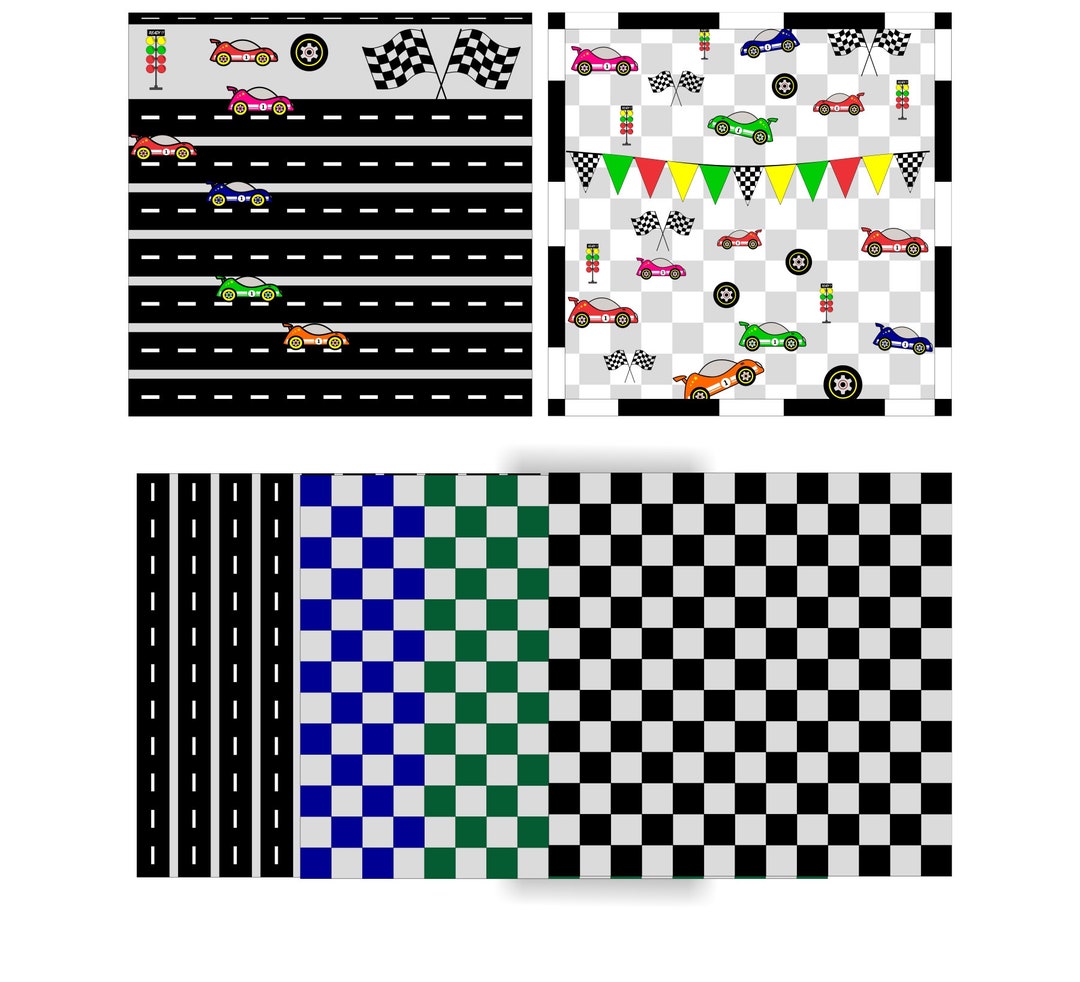 6 Racing Car Digital Paper Pack, Race Track Digital Paper, Checkered ...